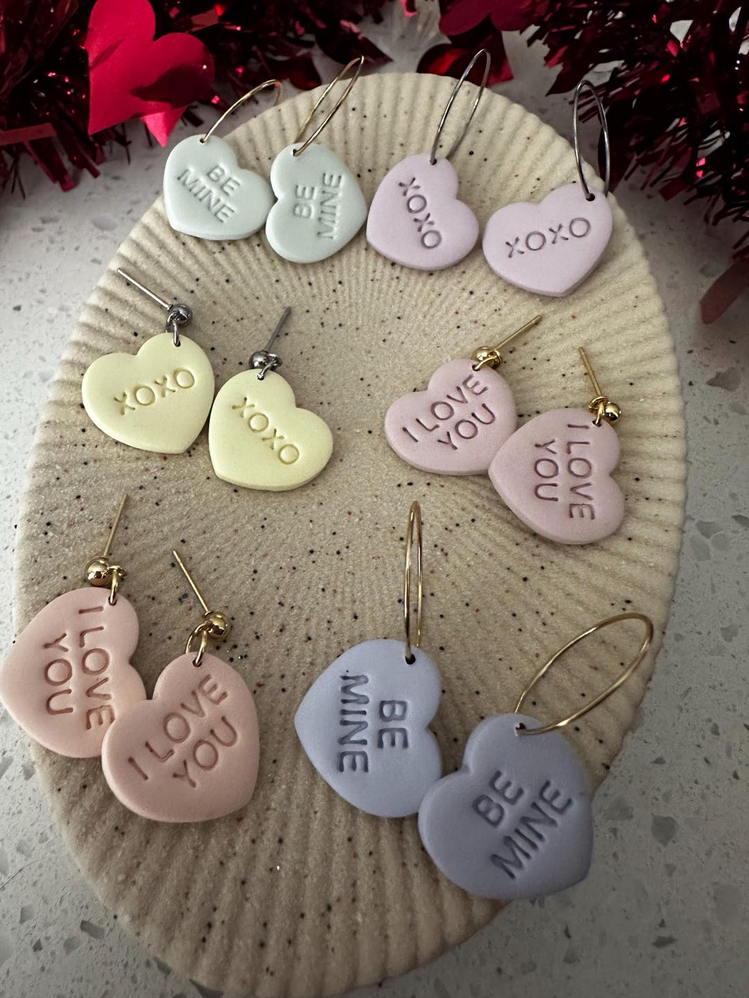 Conversation Heart Earrings Conversation Heart Hoops Valentine's Hoops ...