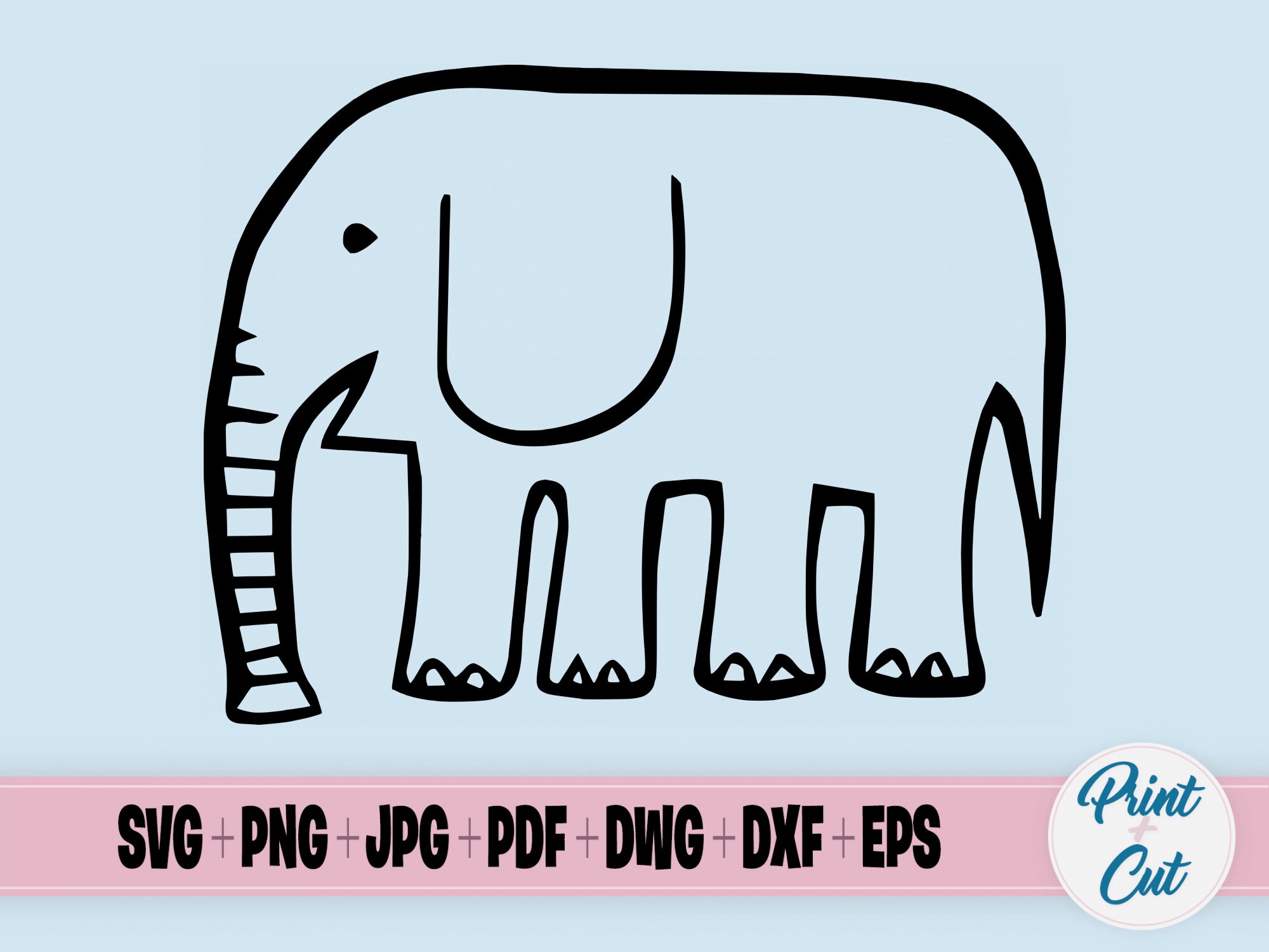 Cartoon Elephant Print & Cut File Vector Clipart Printable | Etsy
