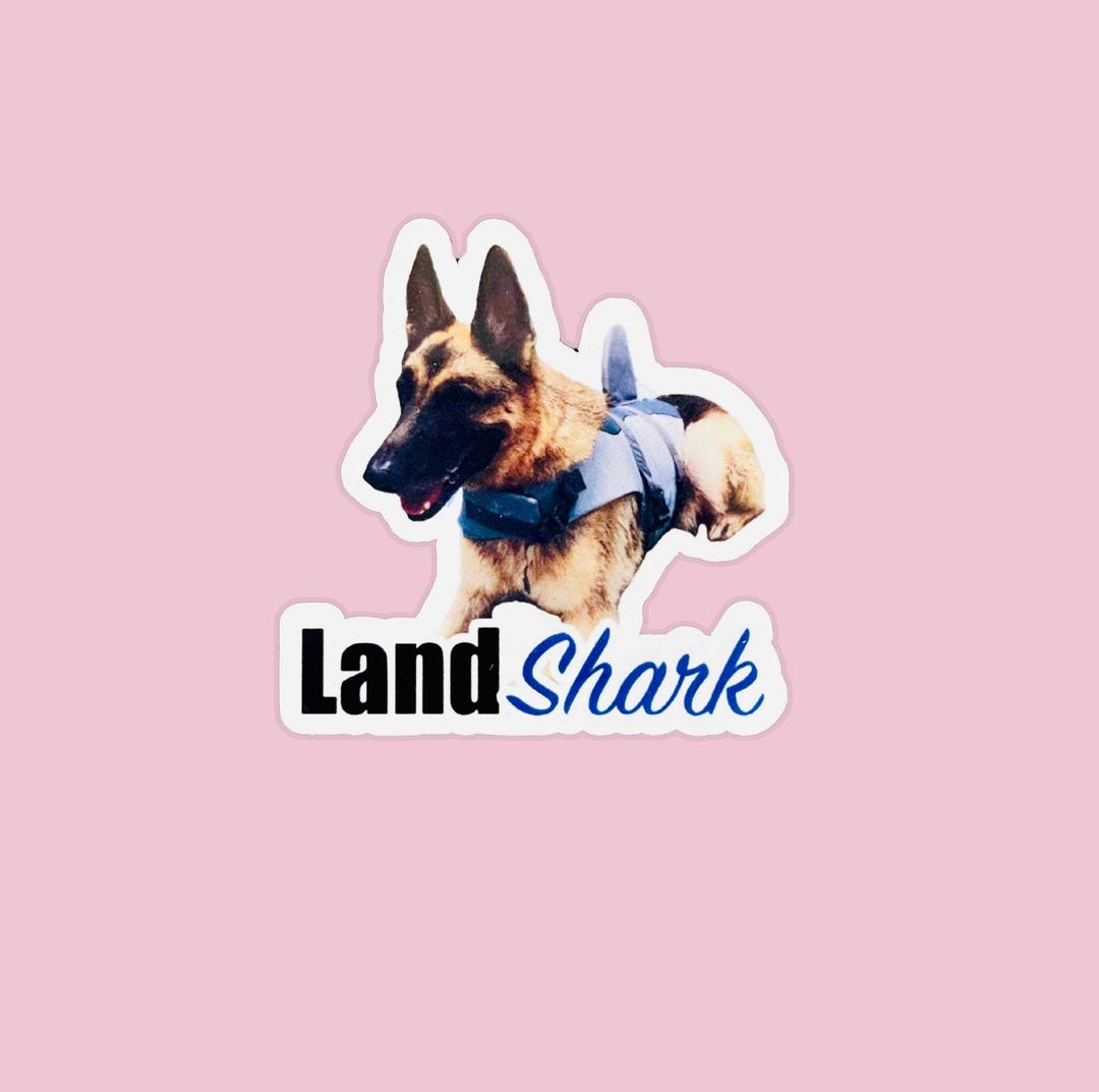Funny Dog Sticker, Shark German Shepherd Dog Sticker, Land Shark Decal ...