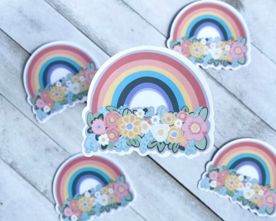 Floral Rainbow Sticker Boho Rainbow Sticker Rainbow Decal | Etsy