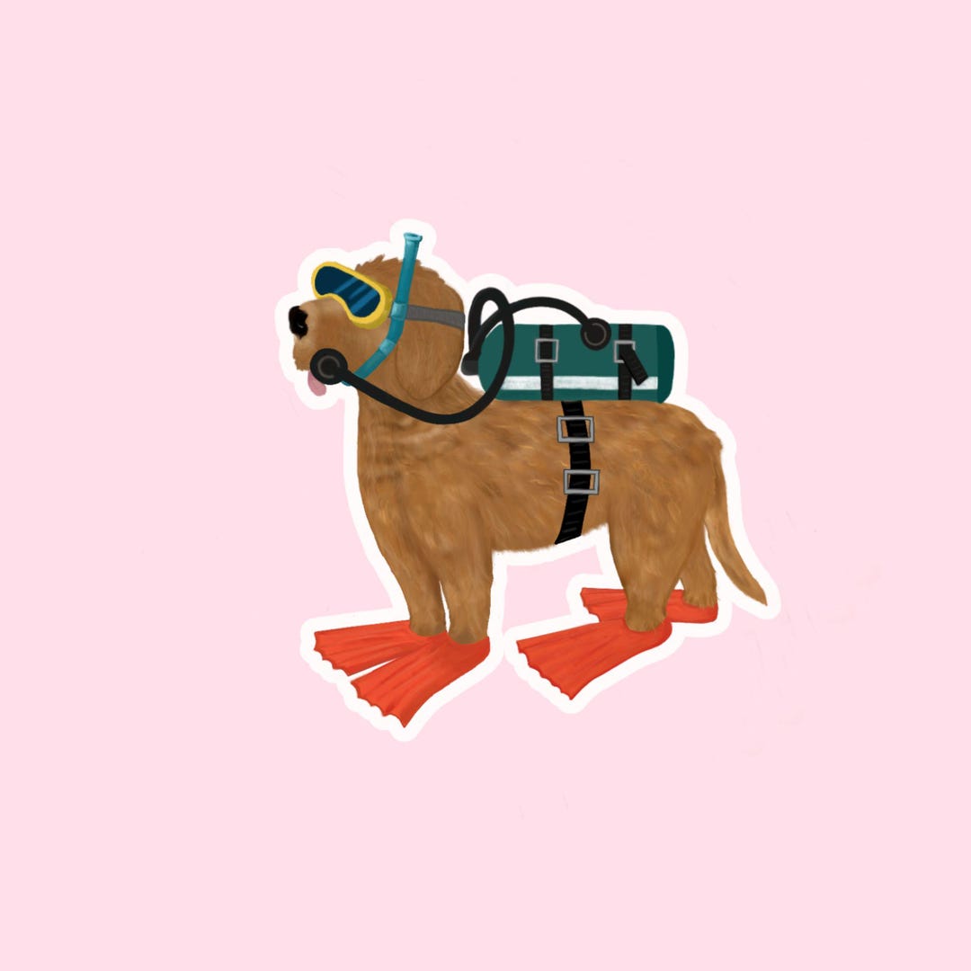 Scuba Diving Doodle Dog Sticker - Waterproof Decal - Etsy
