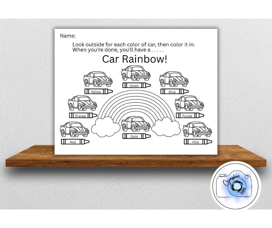 Car Rainbow Color Sheet * Road Trip Color Activity * Cars and Rainbows ...