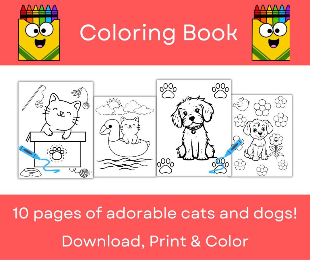 Coloring Book Color Pages Animals Cats Dogs Kids Download and Print ...