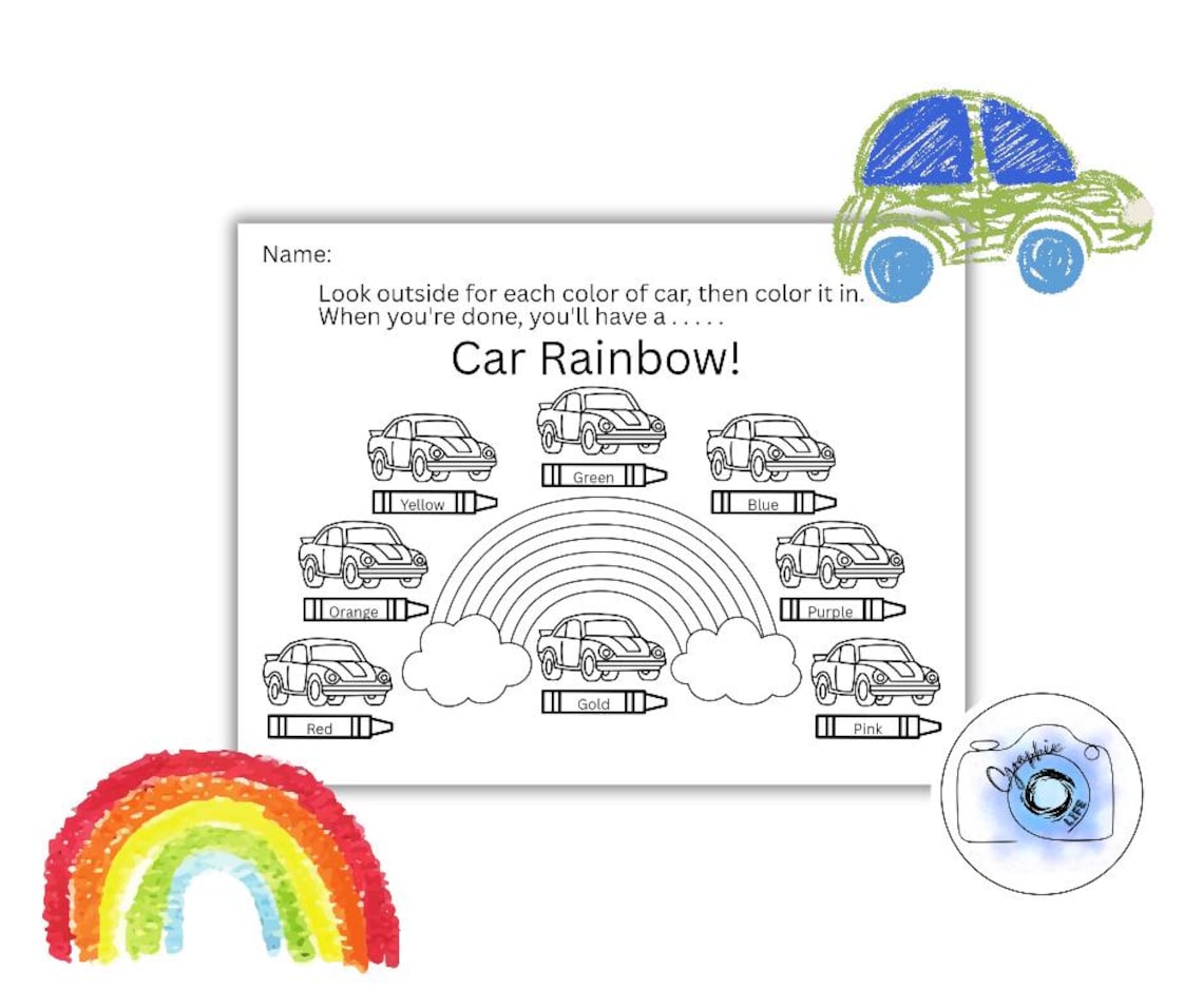 Car Rainbow Color Sheet * Road Trip Color Activity * Cars and Rainbows ...