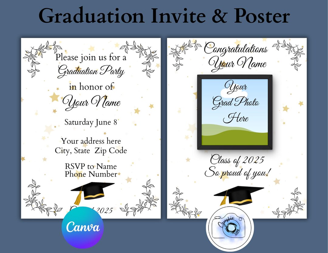 Graduation Invitation and Poster Set of Templates for Canva Class of ...
