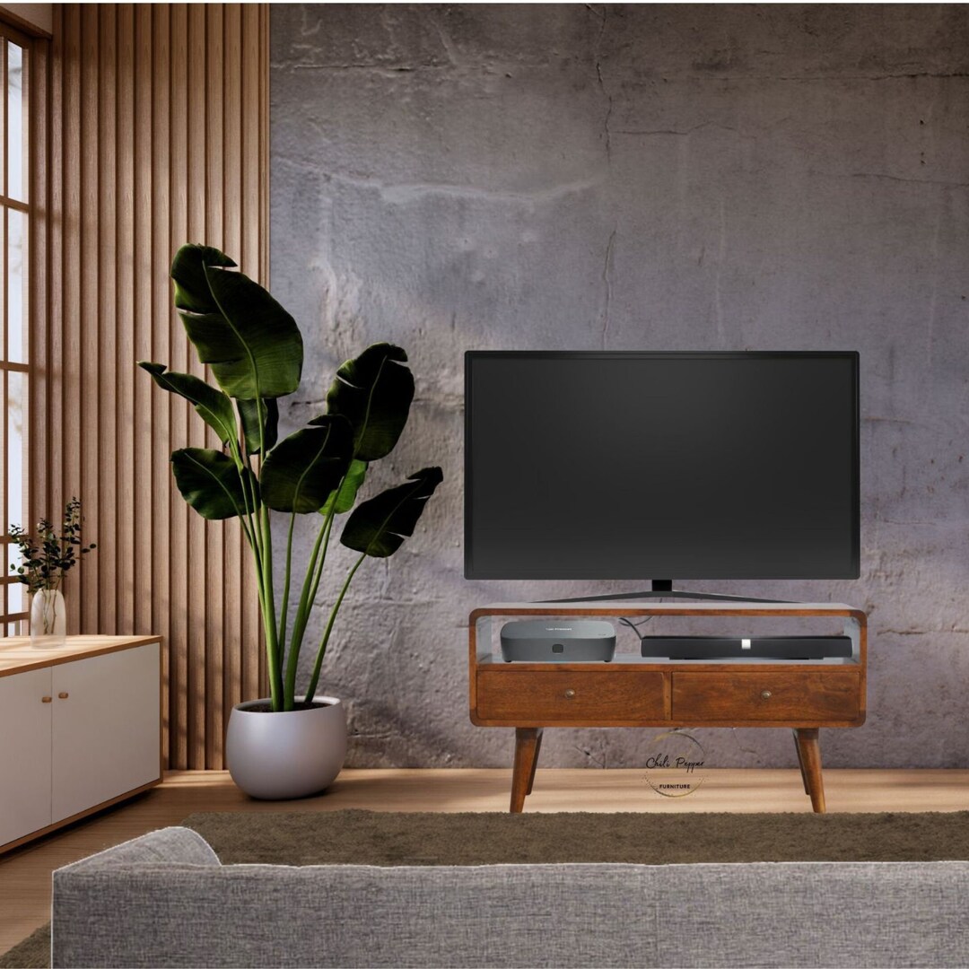 Tv Stand Curved Media Unit Mid Century Tv Unit Media - Etsy UK