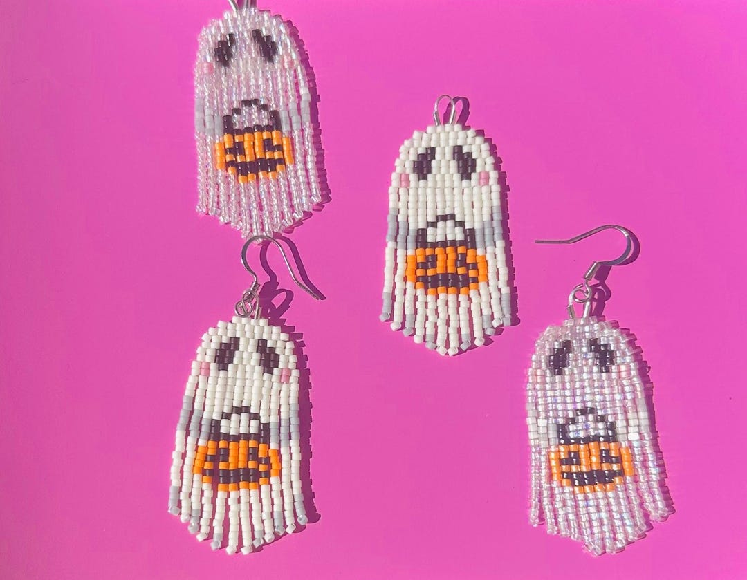 Beaded Ghost Earrings Fringe Ghost Earrings - Etsy