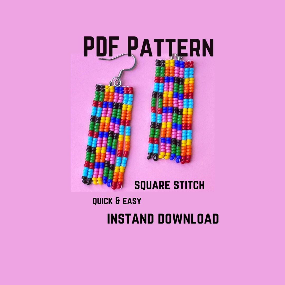 Square Stitch Earring Pattern | Checker Bead Pattern | Abstract Bead ...