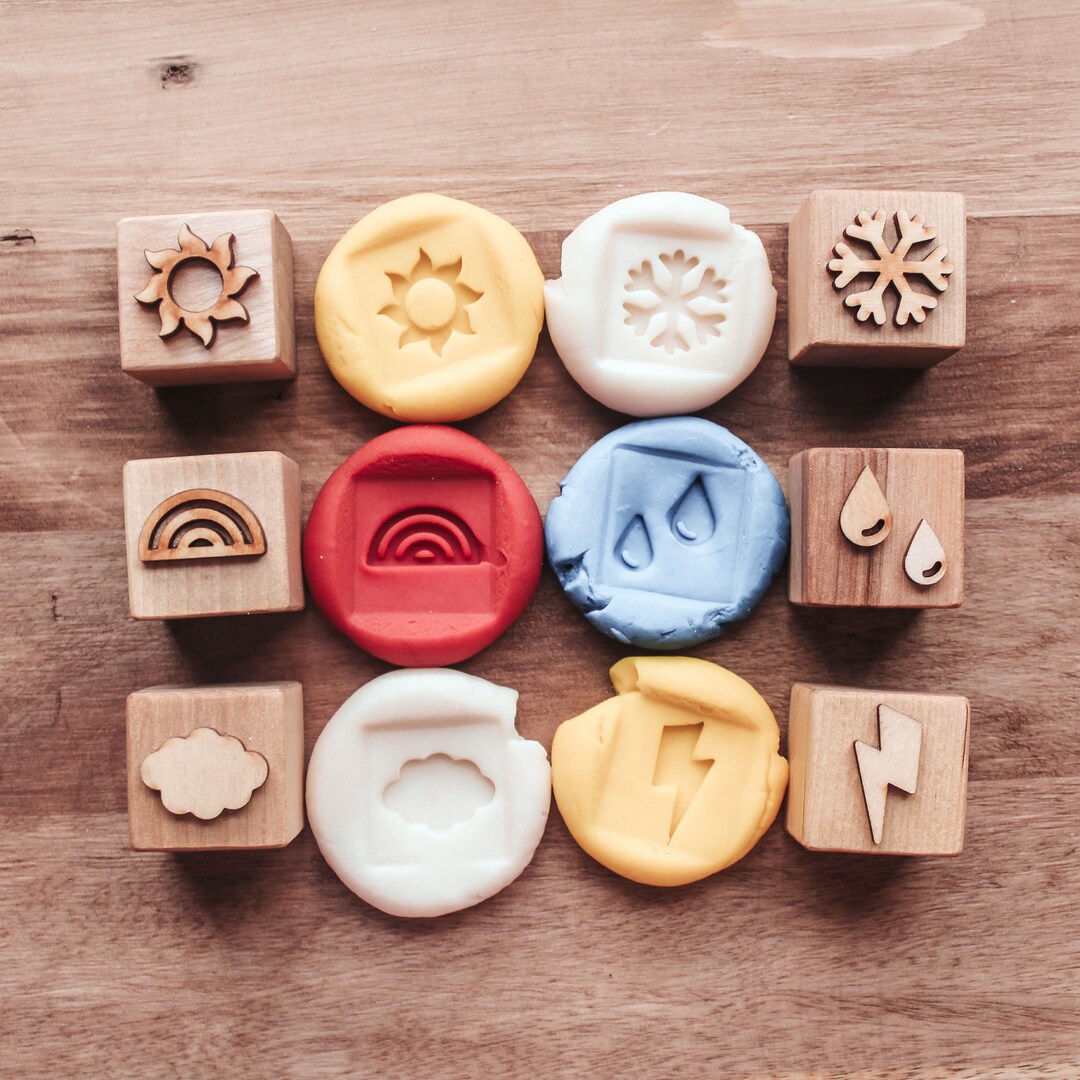 Weather Stamps, Wooden Playdough Stampers, Handcrafted, Playdough Tools ...