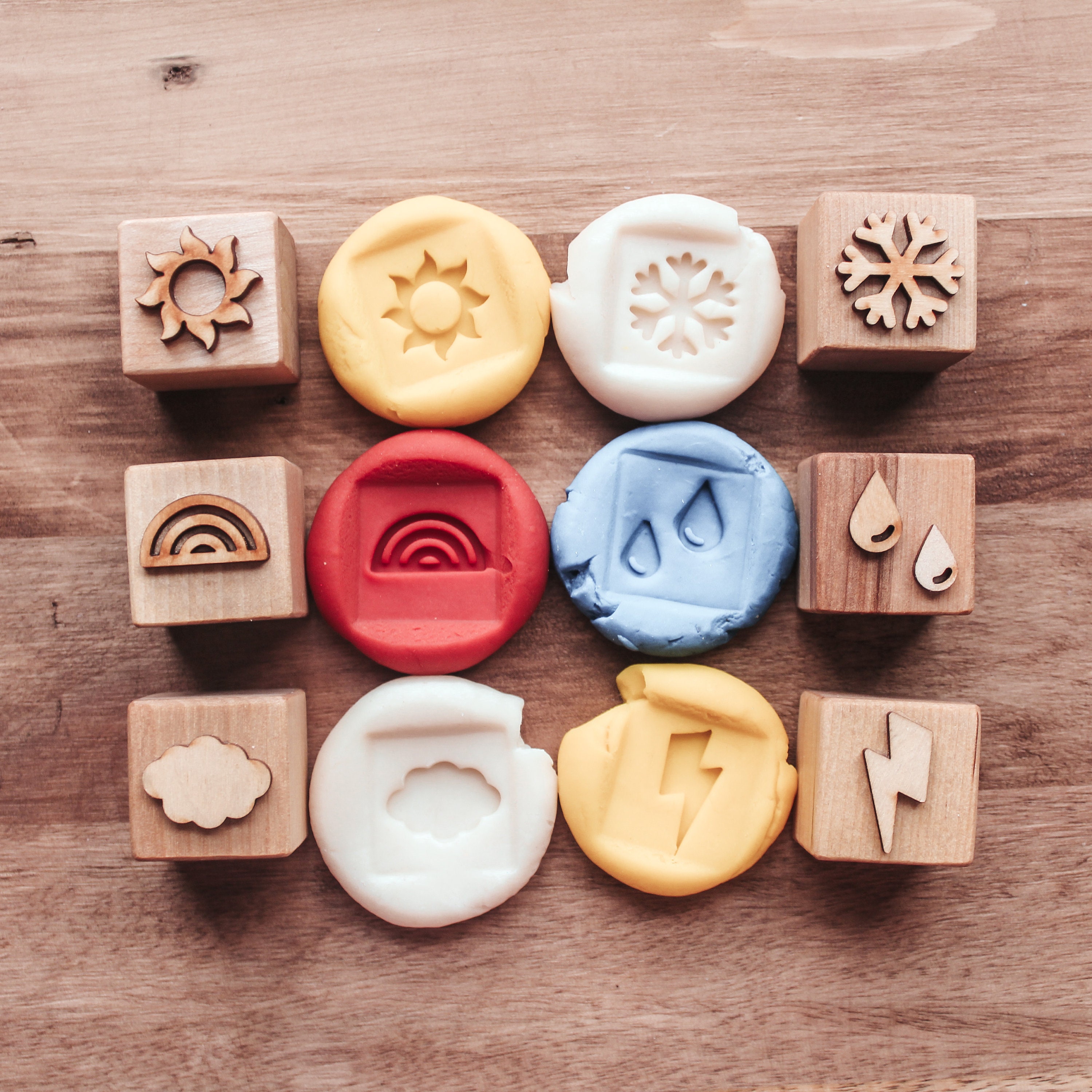 Weather Stamps, Wooden Playdough Stampers, Handcrafted, Playdough Tools ...