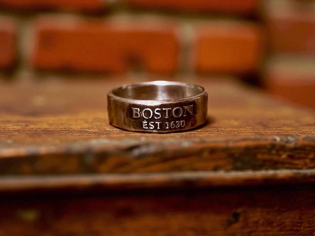Boston EST 1630 Sterling Silver Ring: Massachusetts Fan Jewelry - Etsy