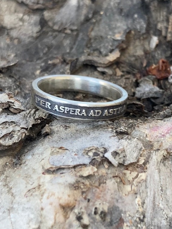 Womens per Aspera Ad Astra Ring Through Hardships to the Stars Sterling Silver Ring Jewelry Womens Rings Mens Rings Thinner Ring Rustic Etsy Canada