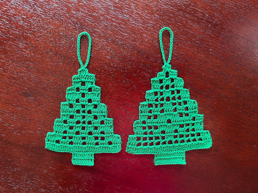 Pattern 2 Filet Trees Crochet Christmas Ornament Decor Gift Vintage ...