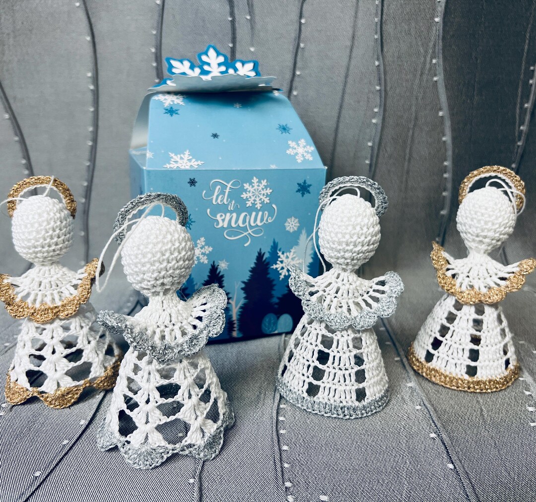 Christmas Gift Box With Crochet Angel Christmas Tree Ornament Decor ...
