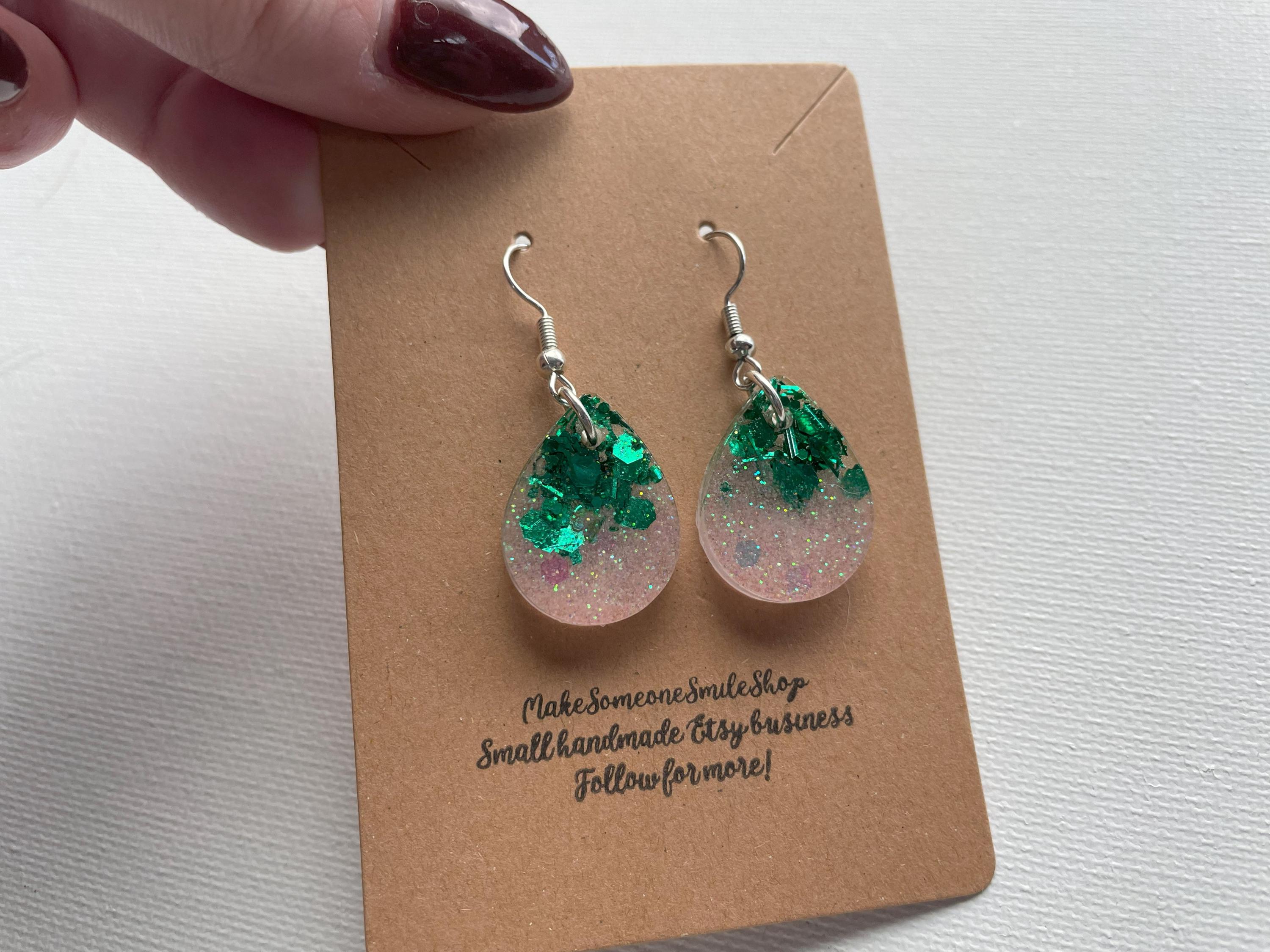Wicked Earrings-glitter Resin Earrings-elphaba/glinda-pink/green-dangle ...