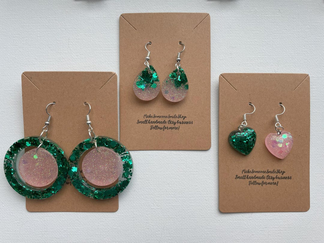 Wicked Earrings-glitter Resin Earrings-elphaba/glinda-pink/green-dangle ...