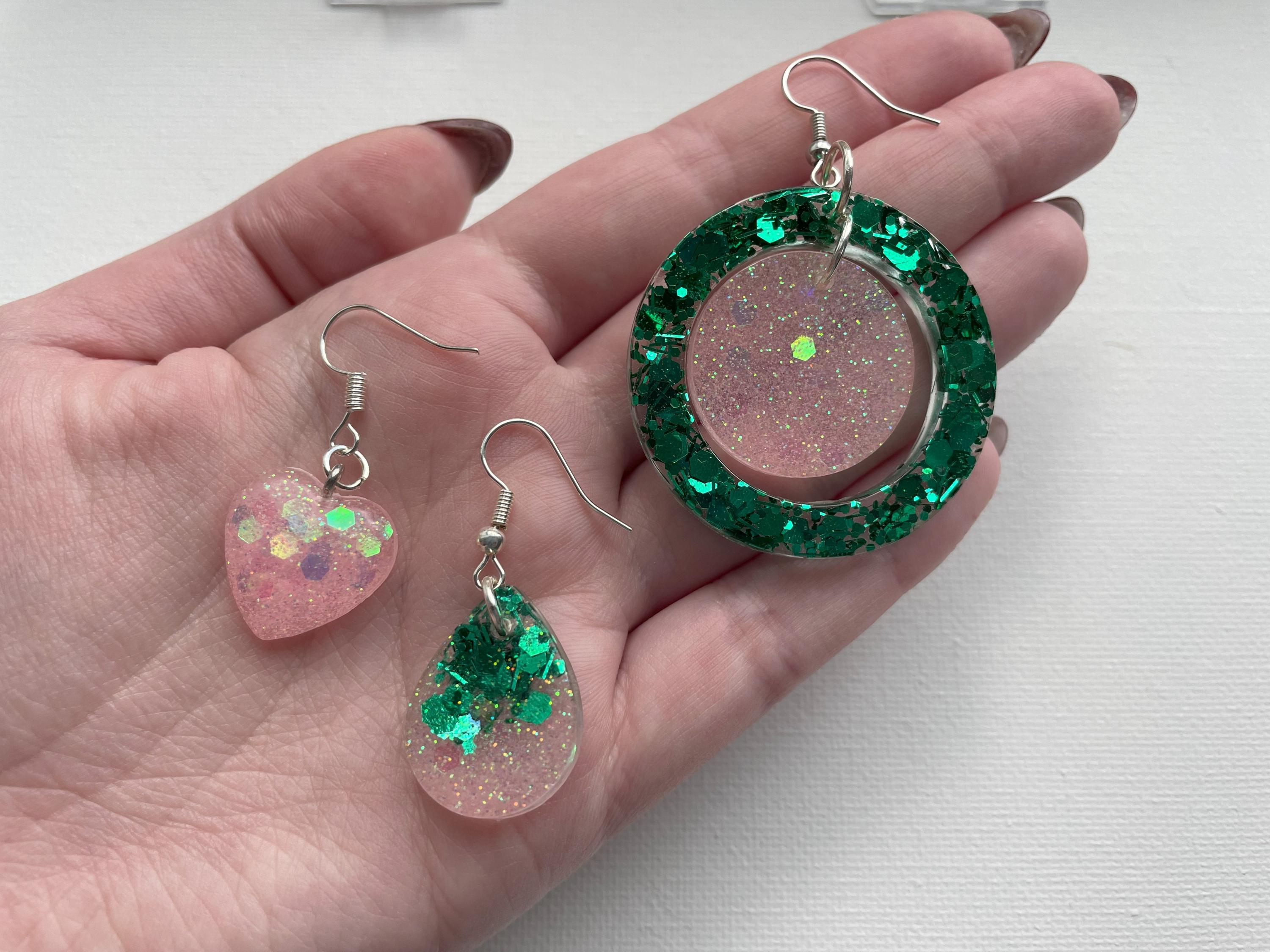 Wicked Earrings-glitter Resin Earrings-elphaba/glinda-pink/green-dangle ...