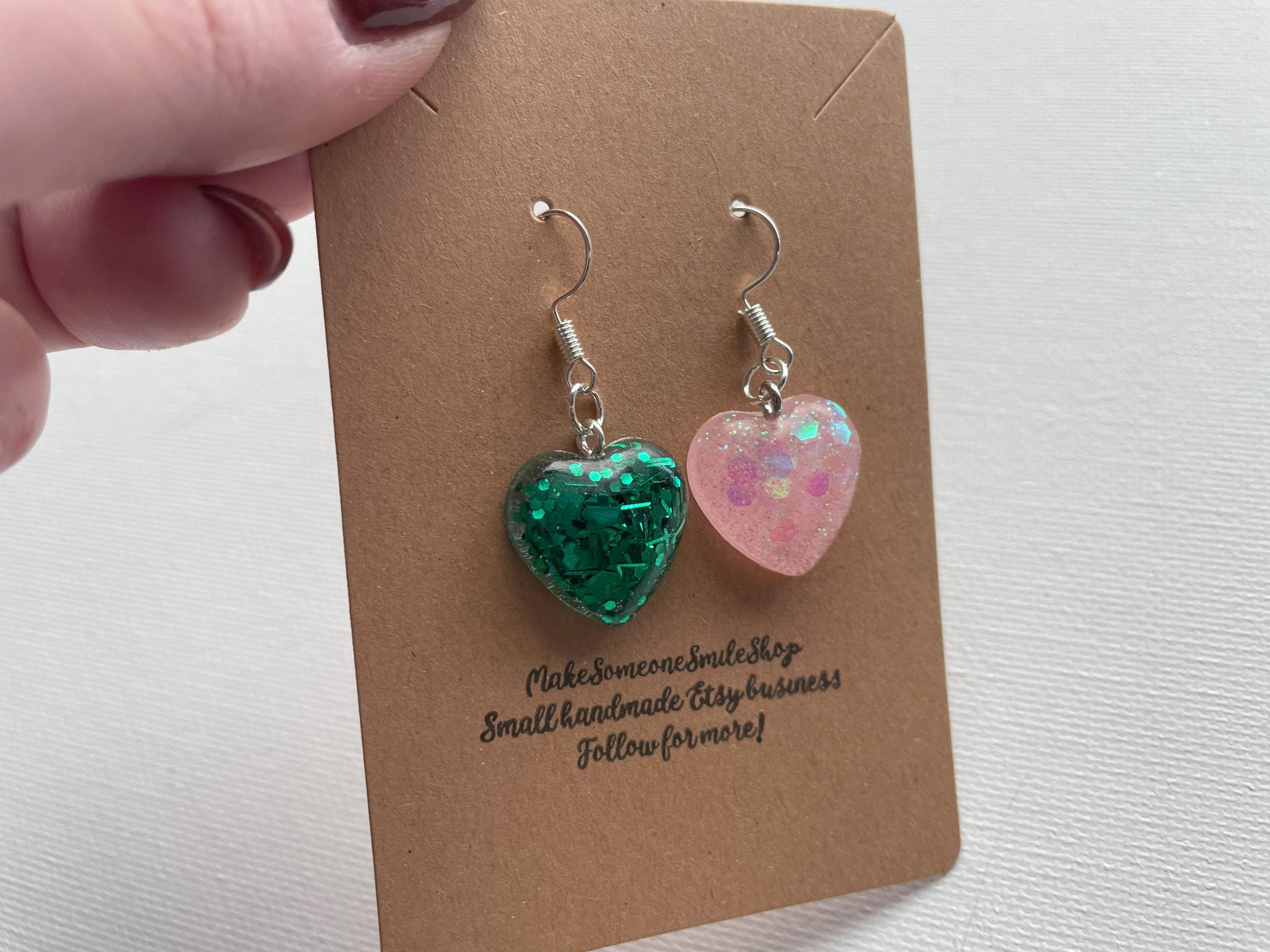 Wicked Earrings-glitter Resin Earrings-elphaba/glinda-pink/green-dangle ...