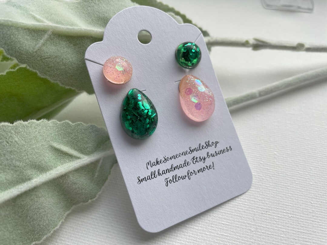 Wicked Earrings Set-glitter Resin Stud Earrings-elphaba/glinda-pink ...