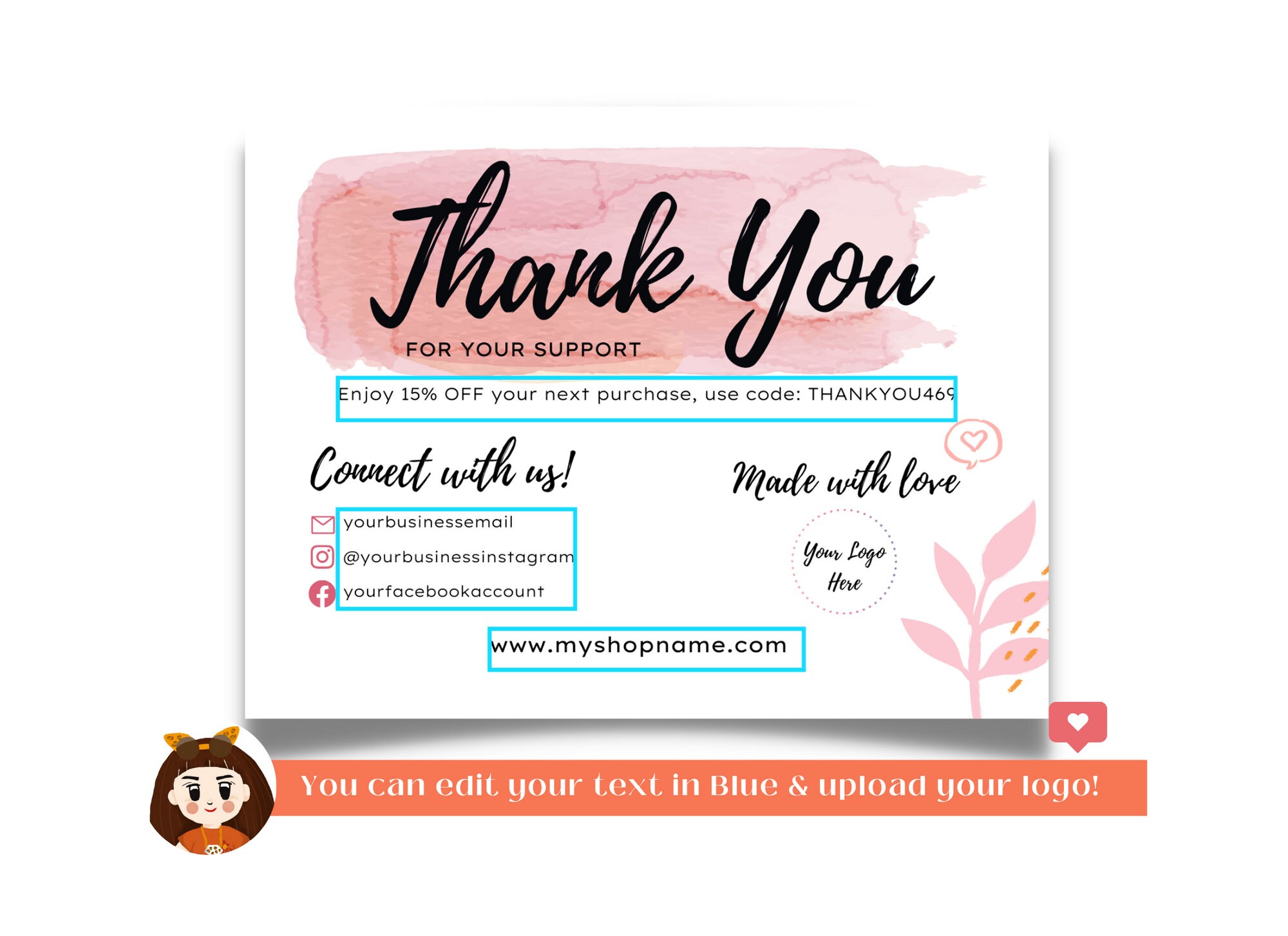 INSTANT DOWNLOAD Editable and Printable Thank You for Your Order ...