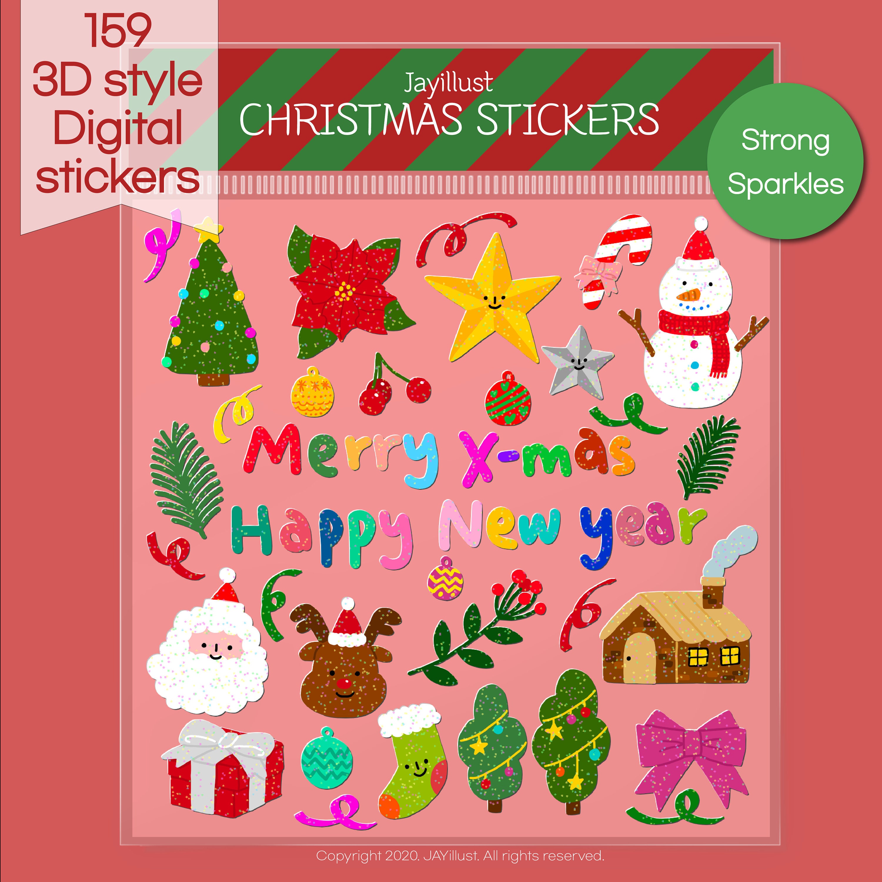 Kit de pegatinas digitales de Navidad, vacaciones, pegatinas de Navidad ...
