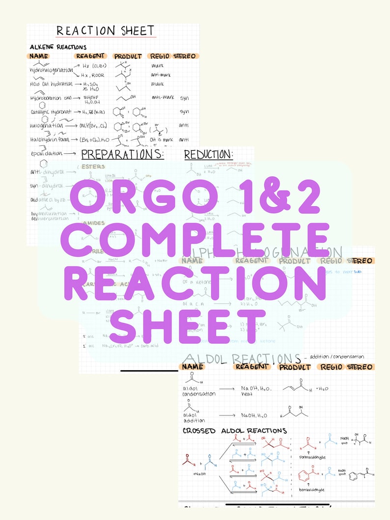 Organic Chemistry 1 & 2 Complete Reactions Sheet! (19 Pages) - Etsy