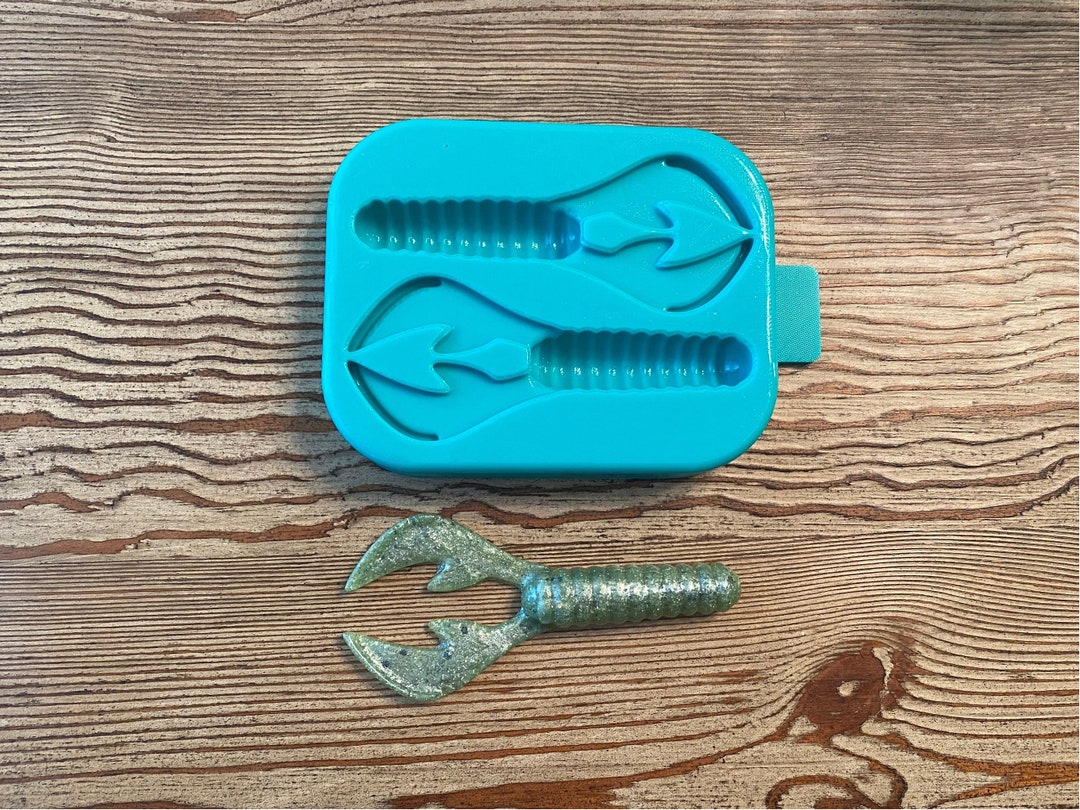 Soft Plastic Bait Mold, 4 Inch Craw Grub, 2 Cavity, Plastisol, USA Made ...