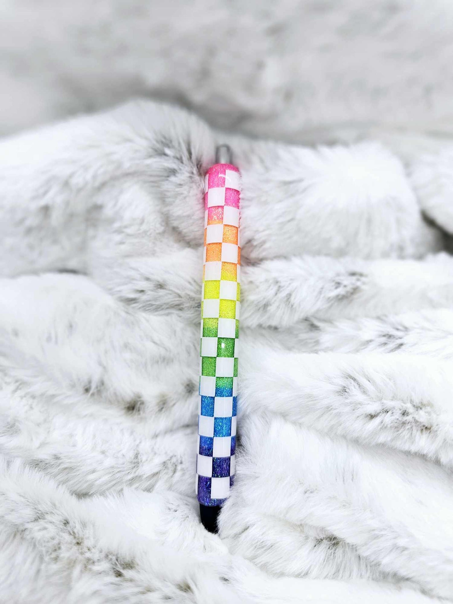 Rainbow Glitter Checkerboard Pen - Etsy