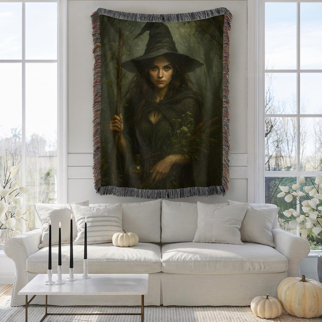Witch Forest Woven Throw Blanket, Gothic Witch Decor, Dark Fantasy Art ...
