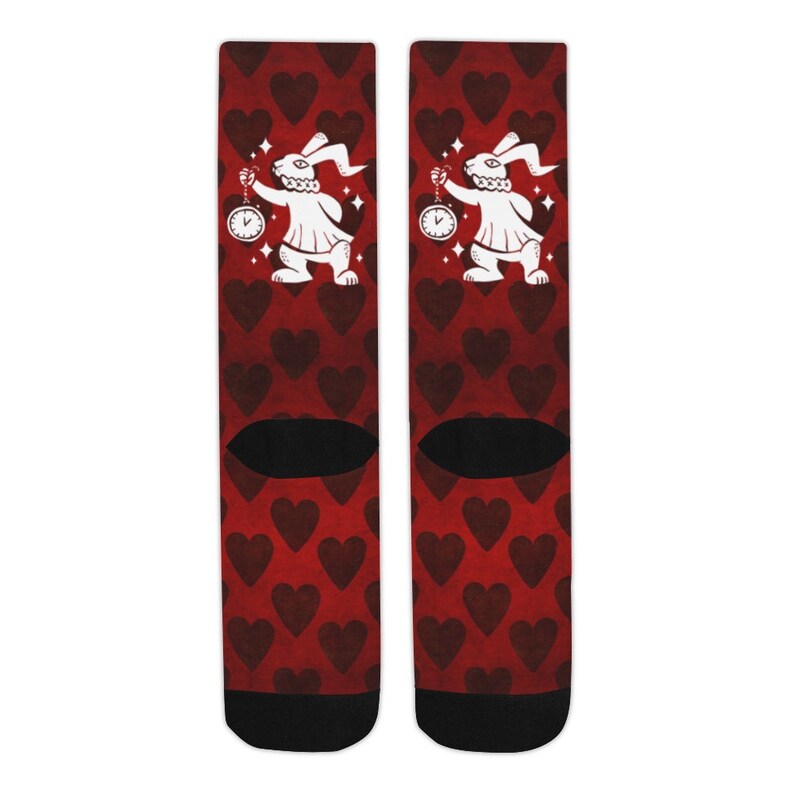 White Rabbit You're Late Adult Socks | Fun Crew Sock | Alice in ...