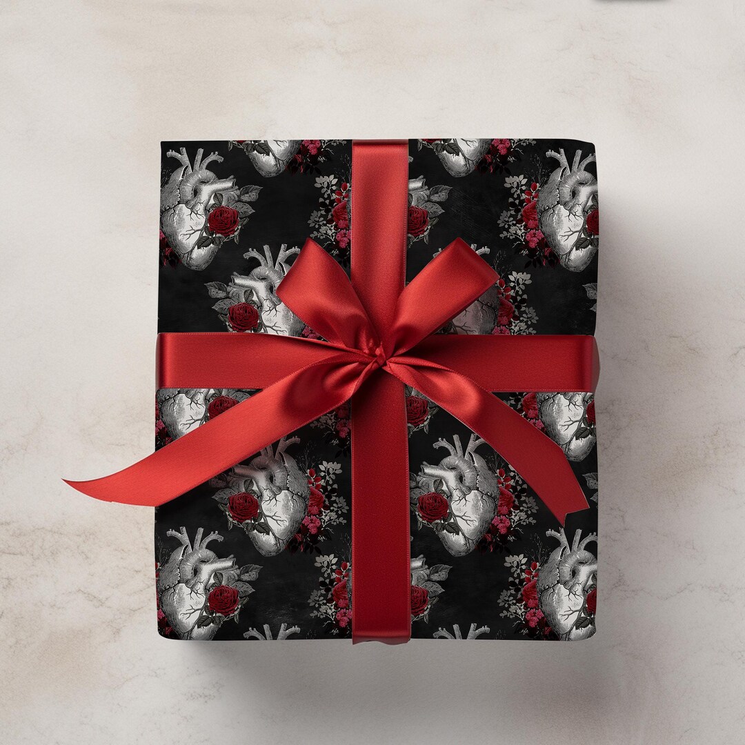 Gothic Human Heart Anatomy Gift Wrap With Roses, Pagan Goth Aesthetic ...