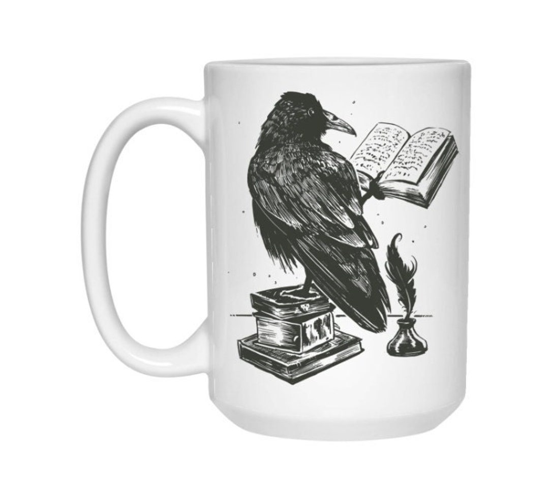 Raven Crow Reading Book 15 Oz. White Ceramic Mug Large - Etsy