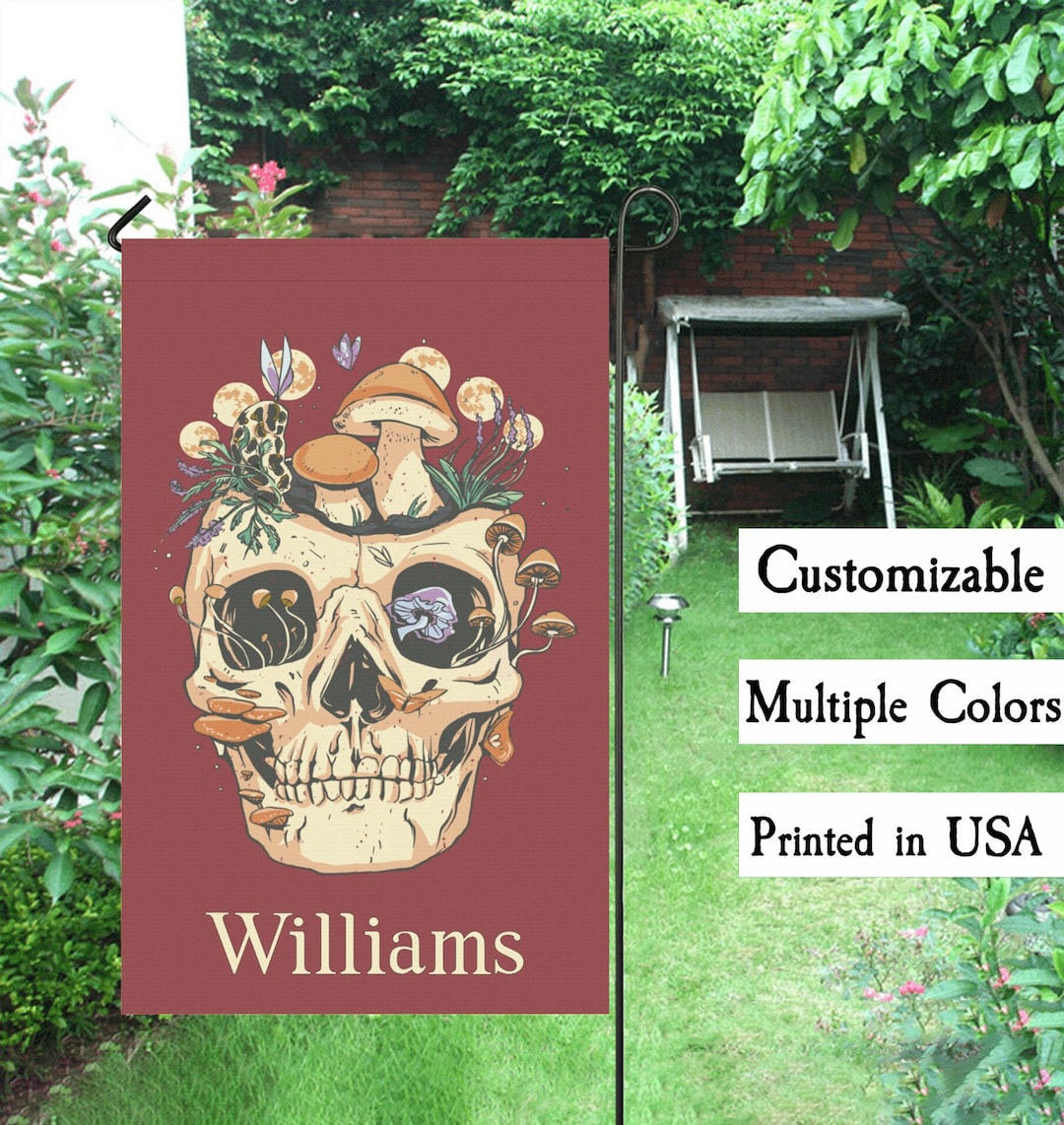 Personalized Skull & Mushroom Garden Flag, Cottagecore Gothic Yard ...