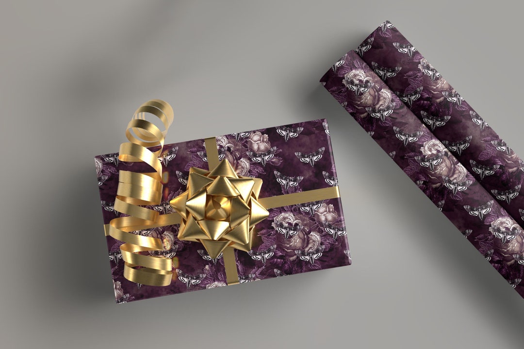 Purple Gothic Deaths Head Moth With Roses Gift Wrap | Dark Aesthetic ...