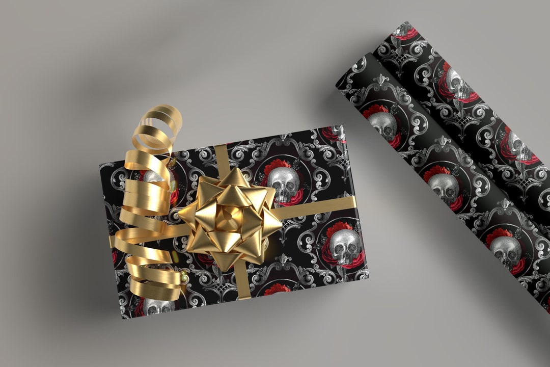 Gothic Luxury Gift Wrap Framed Skull Damask , Dark Aesthetic Pagan ...