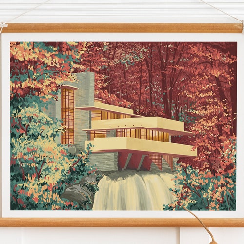 Fallingwater Illustration Print Frank Lloyd Wright - Etsy