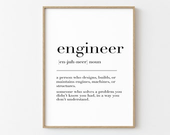 Funny Engineer Definition Wall Art Funny Engineer Poster Engineer Print ...