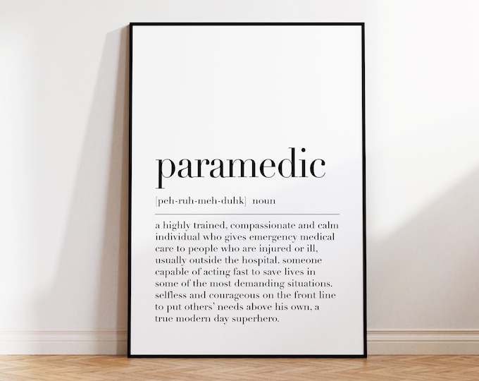 Paramedic Definition Print, PMD Gift, Paramedic Office Decor, Medical ...