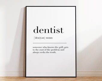 DENTIST DEFINITION PRINT Wall Art Print Dentist Print Definition Print ...