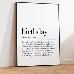 Birthday Definition Print, Birthday Quote Wall Art, Birthday Print ...