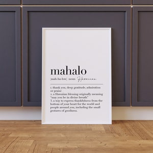 Mahalo, Mahalo Poster, Mahalo Print, Mahalo Definition Print, Hawaiian ...