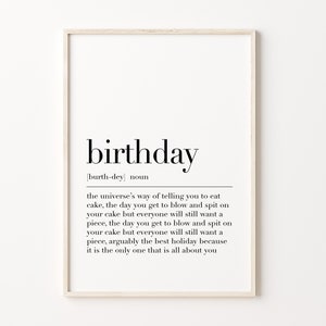 Birthday Definition Print, Birthday Quote Wall Art, Birthday Print ...