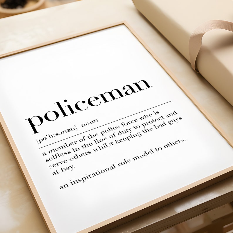 Policeman, Policeman Definition Print, Policeman Quote Poster, Wall Art ...