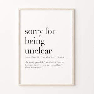 Sorry for Being Unclear Definition Print, Office Wall Art, Printable ...