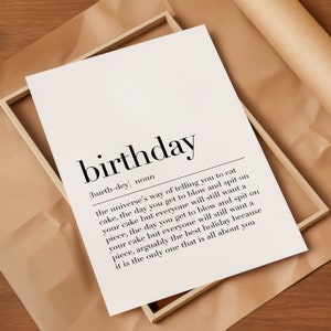 Birthday Definition Print, Birthday Quote Wall Art, Birthday Print ...