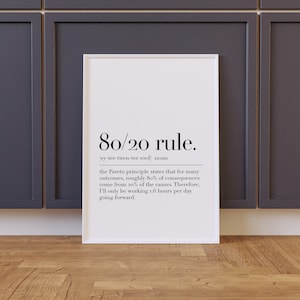80/20 Rule Poster, 80/20 Rule Definition Print, Quote Poster, Home ...