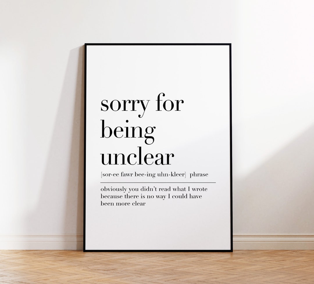 Sorry for Being Unclear Definition Print, Office Wall Art, Printable ...
