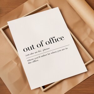 Out of Office Poster, Out of Office Definition Print, Office Wall Art ...