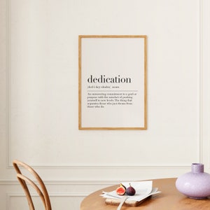 Dedication, Dedication Definition Print, Office Wall Decor ...