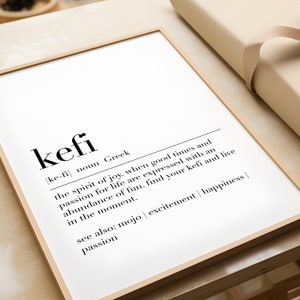 Kefi Print, Kefi Definition Poster, Kefi Quote Wall Art, Greek Decor ...